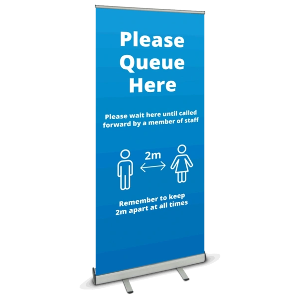 Please Queue Here Roller Banner | Pinstripes Signs and Graphics