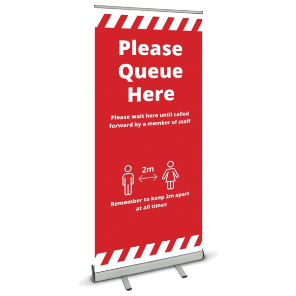 Please Queue Here Roller Banner | Pinstripes Signs and Graphics